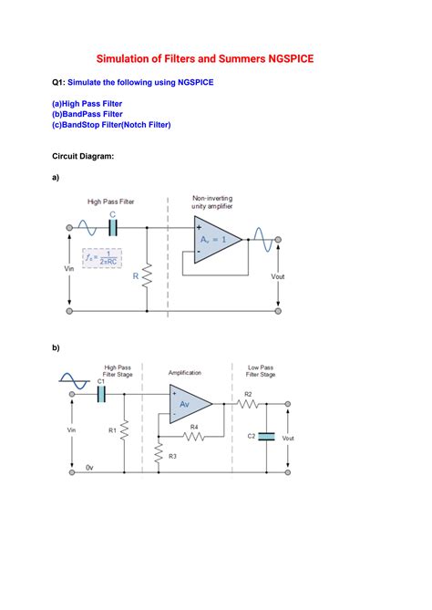 Solution Simulation Of High Pass Filter Bandpass Filter Bandstop