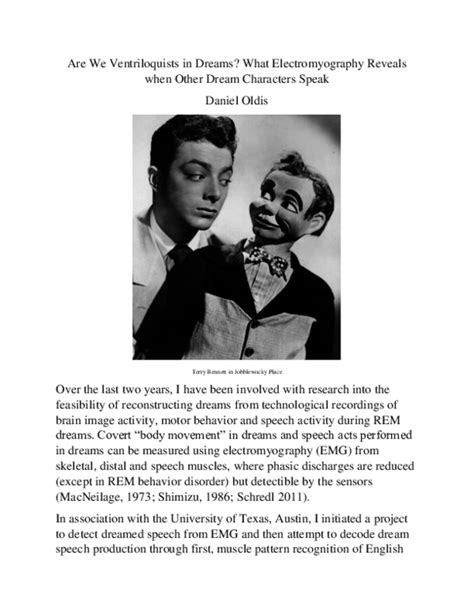 Pdf Are We Ventriloquists In Dreams What Electromyography Reveals When Other Dream Characters