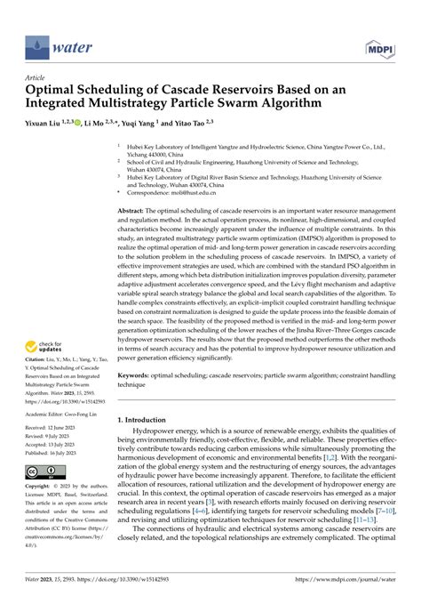 Pdf Optimal Scheduling Of Cascade Reservoirs Based On An Integrated Multistrategy Particle