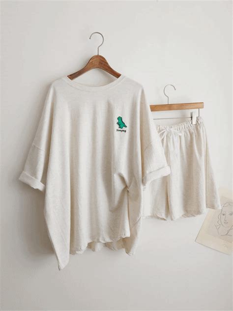 세트가격 귀여운 공룡 자수 포인트 낙낙 박시 오버핏 빅사이즈 반팔 티셔츠밴딩 숏팬츠 반바지 트레이닝복 데일리 잠옷 홈웨어 여름 운동복 추리닝 세트