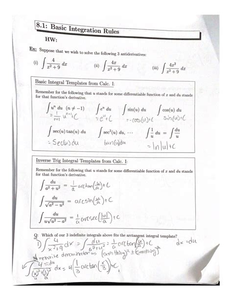 81 Basic Integration Rules Mth 192 Studocu