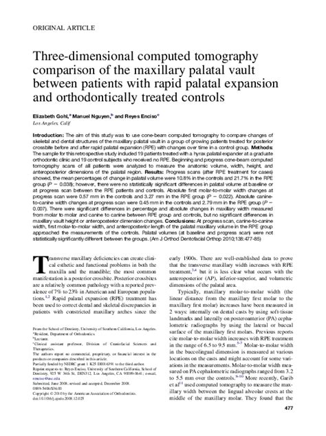 Pdf Three Dimensional Computed Tomography Comparison Of The Maxillary Palatal Vault Between
