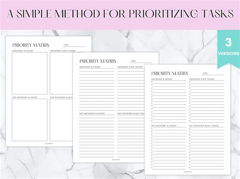 Priority Matrix Printable Priorities Planner Decision Matrix Eisenhower Matrix A4 A5