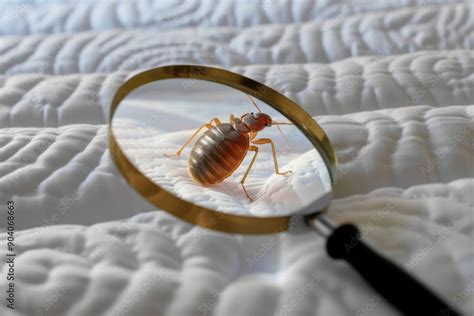 Magnifying Glass Detecting Bed Bugs On Mattress Magnifying Glass