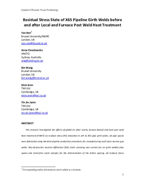 Pdf Residual Stress State Of X65 Pipeline Girth Welds Before And
