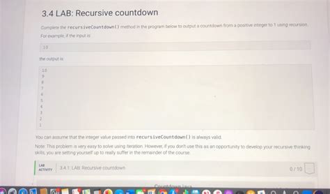 Solved 34 Lab Recursive Countdown Complete The