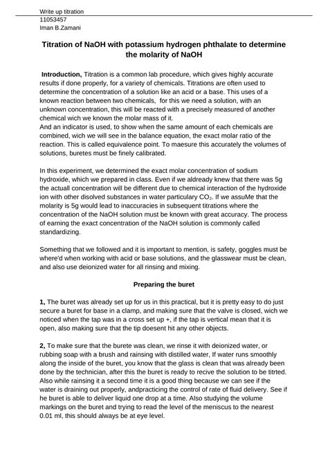 Write Up Titration P1 Level 3 Btec Science Unit 4 Assignment 1