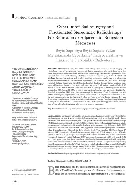 Pdf Cyberknife® Radiosurgery And Fractionated Stereotactic Radiotherapy For Brainstem Or