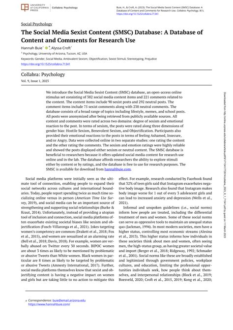 PDF The Social Media Sexist Content SMSC Database A Database Of Content And Comments For