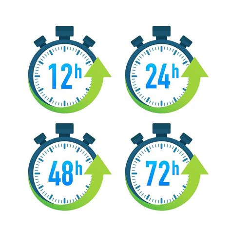 12 24 48 72 hours clock arrow work time effect or delivery service time vector stock