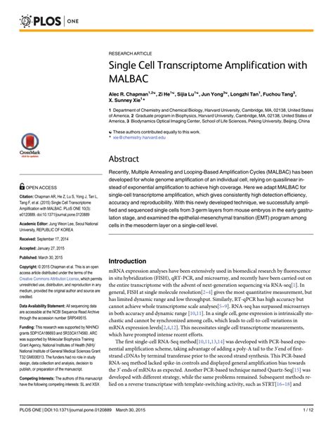 Pdf Single Cell Transcriptome Amplification With Malbac