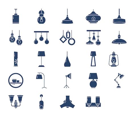 조명 및 전구 아이콘 세트 프리미엄 벡터