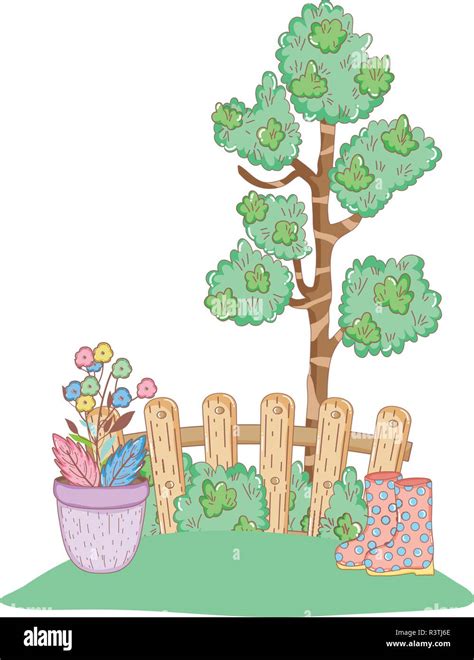 Tree Plant With Fence Vector Illustration Design Stock Vector Image Art Alamy