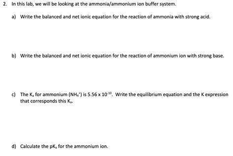 Solved In This Lab We Will Be Looking At The Ammoniaammonium Ion