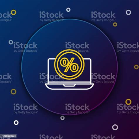 파란색 배경에서 격리된 라인 백분율 기호 할인 및 랩톱 아이콘 판매 비율 가격 라벨 태그 다채로운 개요 개념 벡터 0명에 대한 스톡 벡터 아트 및 기타 이미지 Istock