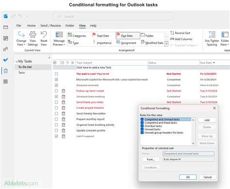 color code outlook emails calendars and tasks with conditional formatting