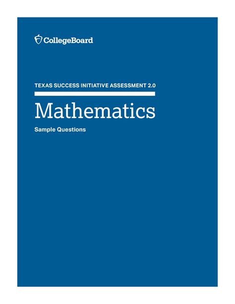 Tsia2 Mathematics Sample Questions Texas Success Initiative Assessment 2 Mathematics