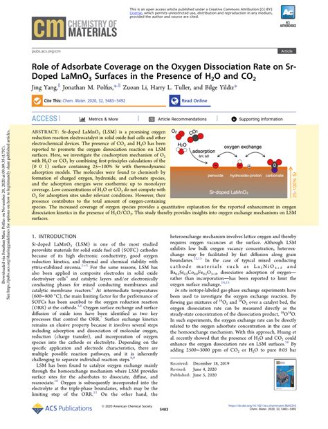Pdf Role Of Adsorbate Coverage On The Oxygen Dissociation Rate On Sr Doped Lamno 3 Surfaces In