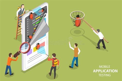 3d Isometric Flat Vector Concept Of Mobile App Testing Quality