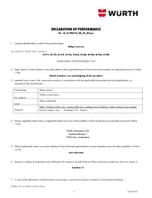 Fillable Online DECLARATION OF PERFORMANCE Nr Fax Email Print PdfFiller