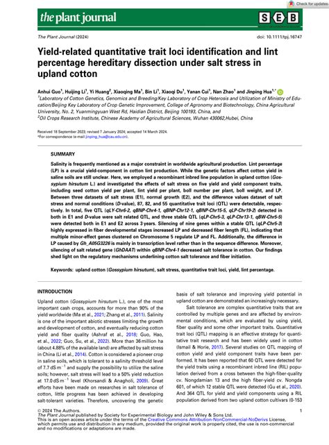 Pdf Yield Related Quantitative Trait Loci Identification And Lint Percentage Hereditary