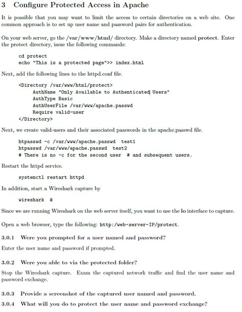 Solved 3 Configure Protected Access In Apache It Is Possible