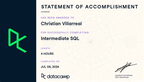christian v on linkedin completing the intermediate to sql course was