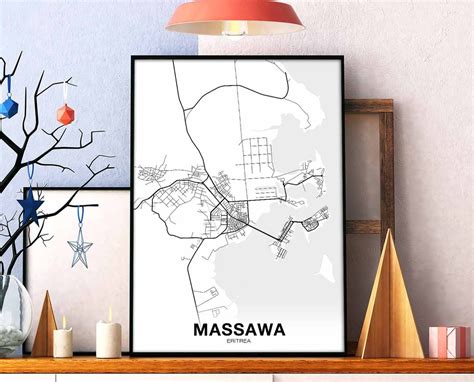 Massawa Eritrea Map Poster Black White Hometown City Print Modern Home