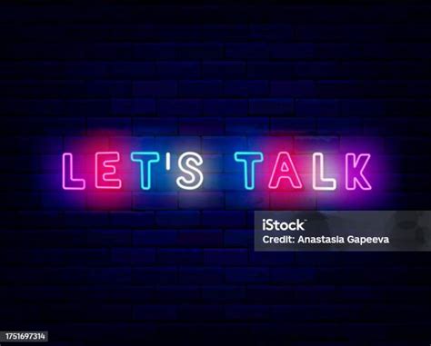 비문에 대해 이야기 할 수 있습니다 토크쇼 네온 간판 다채로운 손으로 쓴 텍스트입니다 텍스트 편집 벡터 스톡 일러스트레이션 로고에 대한 스톡 벡터 아트 및 기타 이미지