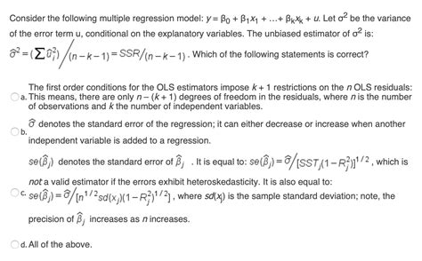 Solved Consider The Following Multiple Regression Model Y