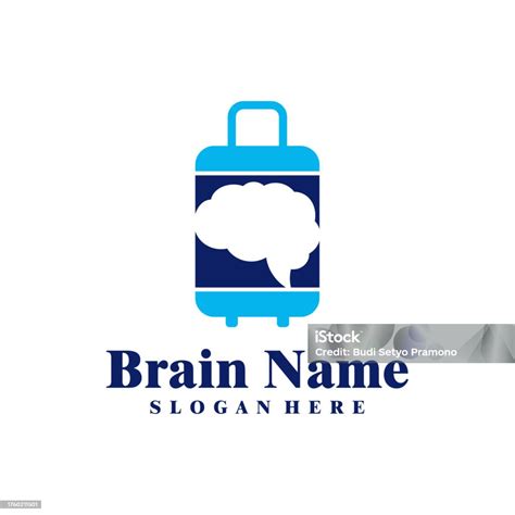 여행 가방 뇌 로고 디자인 벡터입니다 Creative Brain With Suitcase 로고 컨셉 템플릿 가방에 대한 스톡