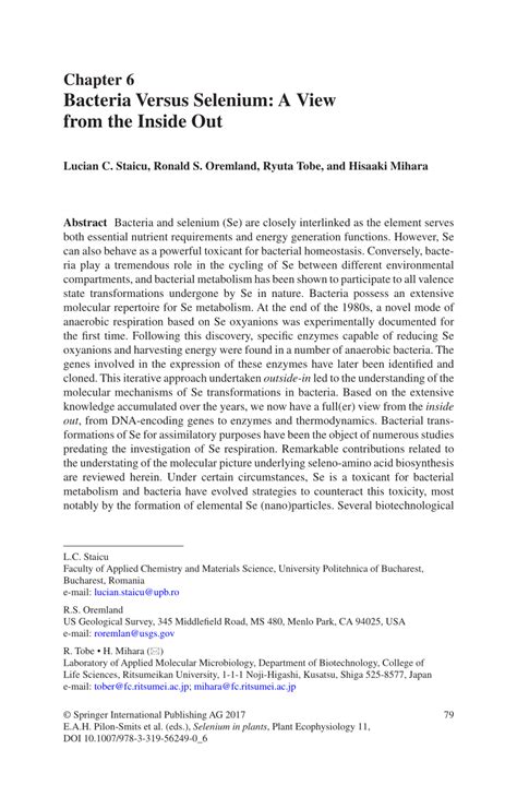 Pdf Bacteria Versus Selenium A View From The Inside Out
