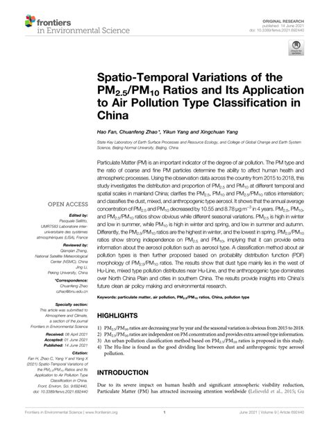 pdf spatio temporal variations of the pm2 5 pm10 ratios and its