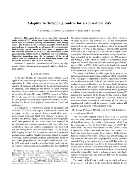 Pdf Adaptive Backstepping Control For A Convertible Uav