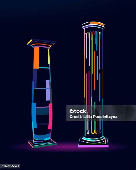 여러 가지 빛깔의 페인트에서 추상적 인 골동품 기둥 컬러 드로잉 기둥 건축적 특징에 대한 스톡 벡터 아트 및 기타 이미지 기둥 건축적 특징 3차원 형태 과거 Istock