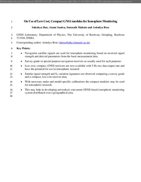 Pdf On Use Of Low Cost Compact Gnss Modules For Ionosphere Monitoring