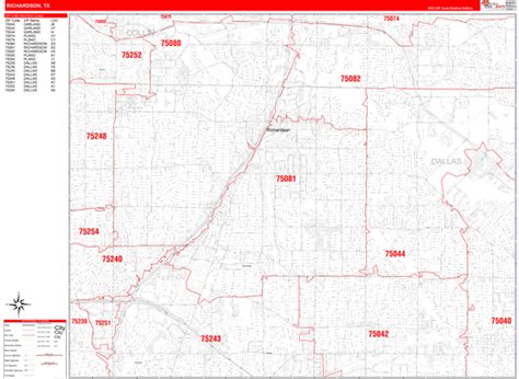 Richardson Texas Zip Code Wall Map Red Line Style By Marketmaps