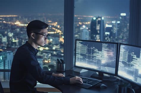 premium photo businessman working on computer in office with