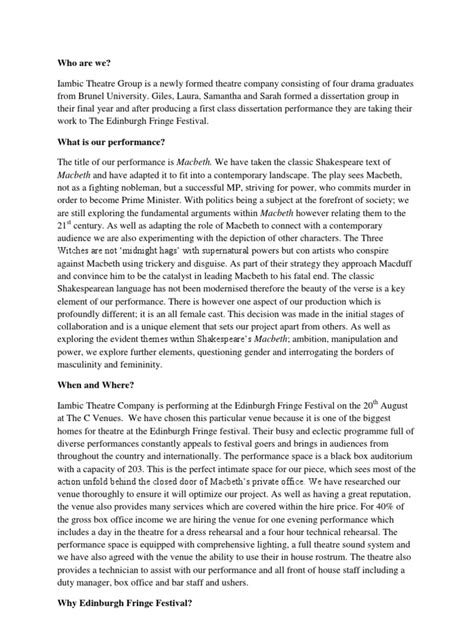 Marketing Rationale Pdf Macbeth Theatre