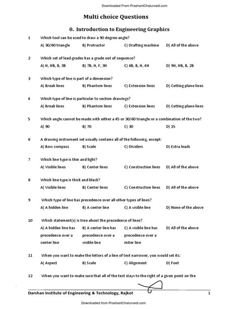 Engineering Drawing Mcq Prashantchaturvedi Com 1 Pdf Perspective Graphical Geometry