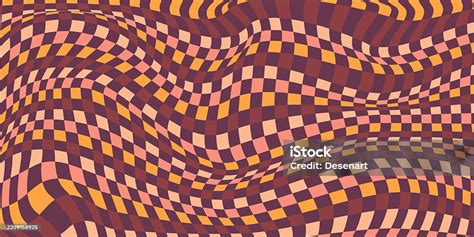 빈티지 색상을 가진 사이키델릭 바둑판 배경 디스토션 그리드 효과가 있는 트리피 디자인 뒤틀린 물결 모양과 그루비한 기하학적 체스 판 왜곡된 펑키한 70년대 히피 예술 0명에