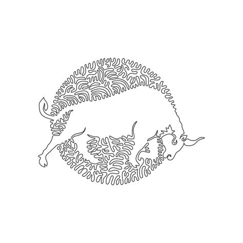 Single One Curly Line Drawing Of Ferocious Bulls Abstract Art Continuous Line Draw Graphic