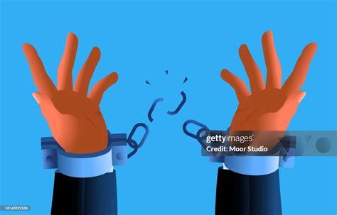 Mans Hands And Broken Handcuffs Vector Illustration High Res Vector