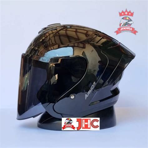 Helm Js Armor Solid Warna Hitam Glosy Helm Half Face Peket Ganteng Standar Sni Original Lazada
