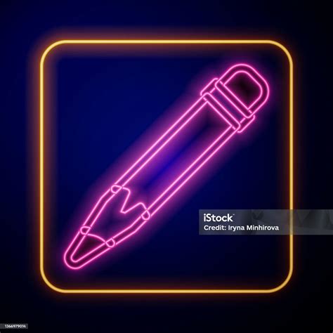 검은 색 배경에 고립 된 지우개 아이콘이있는 빛나는 네온 연필 드로잉 및 교육 도구 학교 사무실 기호 벡터 개념에 대한 스톡 벡터 아트 및 기타 이미지 Istock