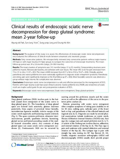 Pdf Clinical Results Of Endoscopic Sciatic Nerve Decompression For Deep Gluteal Syndrome Mean