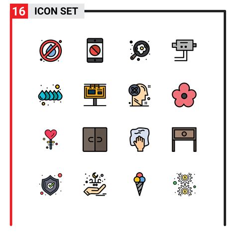 16 Thematic Vector Flat Color Filled Lines And Editable Symbols Of Water Color Camping Security