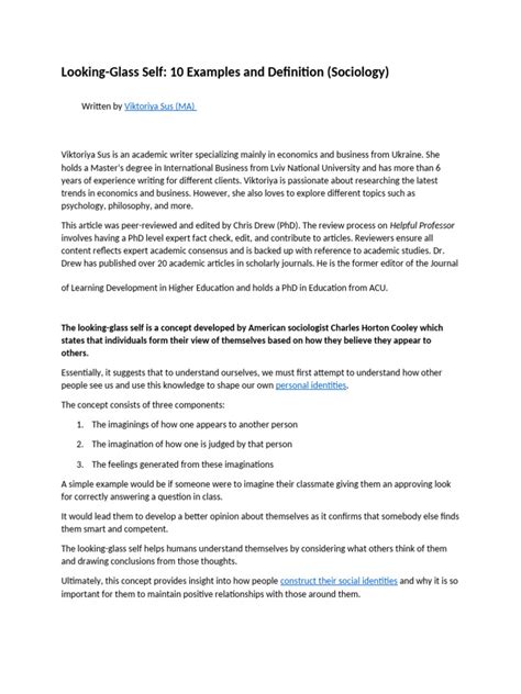 Looking Glass Self Pdf Identity Social Science Sociology