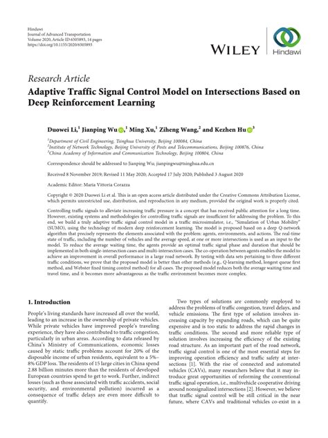Pdf Adaptive Traffic Signal Control Model On Intersections Based On Deep Reinforcement Learning