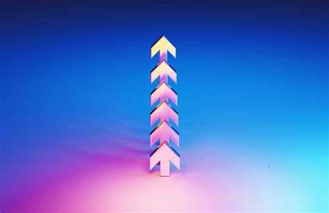 파란색과 자홍색 배경에 큰 화살표를 형성하는 파란색과 자홍색 빛으로 조명되는 금속 화살표 기호 추상적인에 대한 스톡 사진 및 기타 이미지 Istock